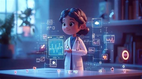Healthcare Innovation Animated Young Doctor Analyzing Patient Data In A