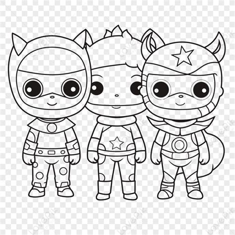 의상을 입고 있는 세 명의 슈퍼히어로 페이지 색칠하기 개요 스케치 드로잉 벡터하얀색라인 아트 Png 일러스트 무료 다운로드 Lovepik