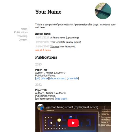 GitHub Zkytony Website Template