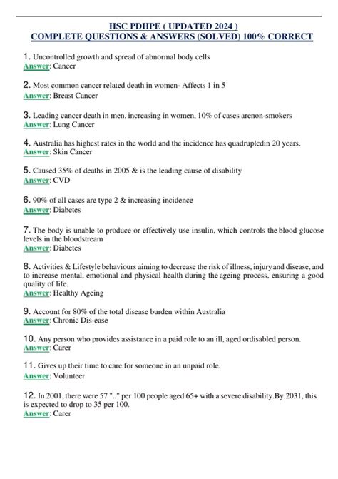 Hsc Pdhpe Updated 2024 Complete Questions And Answers Solved 100 Correct Hsc Pdhpe