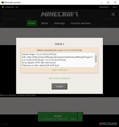 error failed to download file support and bug reports minecraft