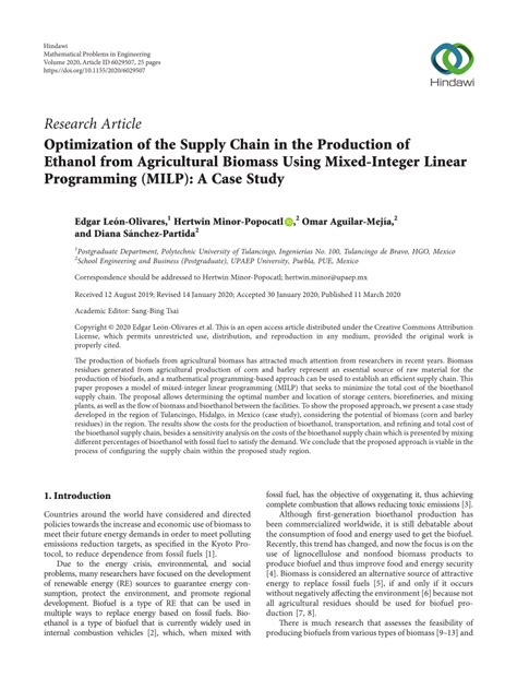 Pdf Optimization Of The Supply Chain In The Production Of Ethanol From Agricultural Biomass