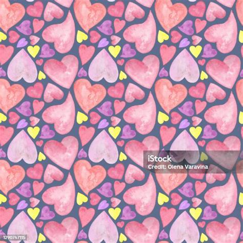 다른 크기의 반복 패턴의 하트 세인트 발렌타인 홀리데이 축하 직물 배너 초대장을위한 사랑 간단한 장식의 수채화 일러스트 기호 2월에 대한 스톡 벡터 아트 및 기타 이미지