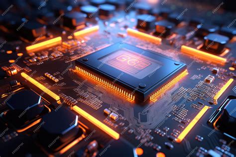 Premium Photo Close Up Of A Cpu Chip With Glowing Circuits Computer Processing Unit Cpu With