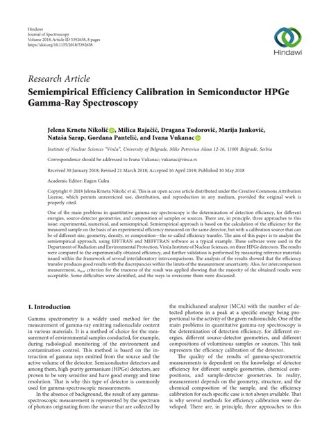 Pdf Semiempirical Efficiency Calibration In Semiconductor Hpge Gamma Ray Spectroscopy