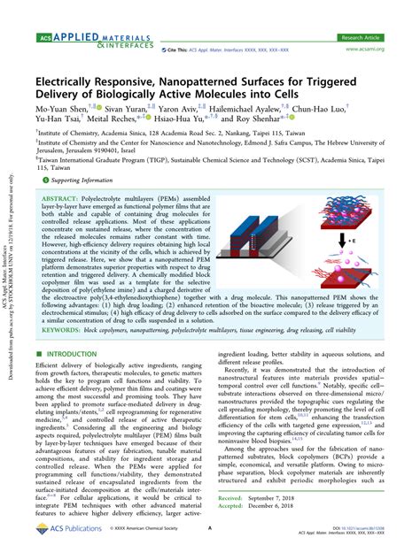 Pdf Electrically Responsive Nanopatterned Surfaces For Triggered