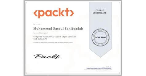 Completion Certificate For Computer Vision Yolo Custom Object Detection Muhammad Rasoul