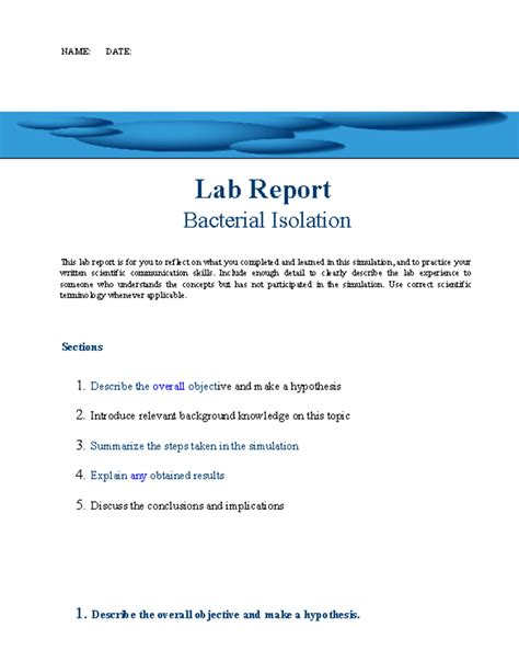 Lab Report Bacterial Isolation NAME DATE Lab Report Bacterial Isolation This Lab Report Is