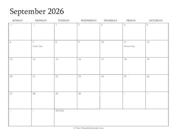 September 2026 Calendar Templates