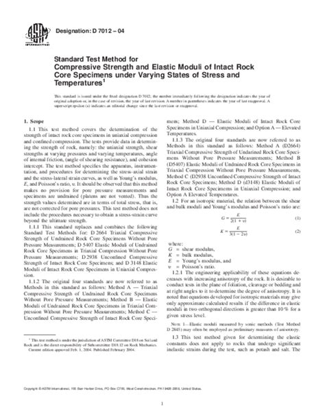 Pdf Standard Test Method For Compressive Strength And Elastic Moduli