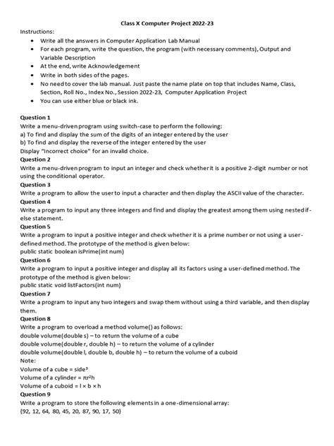 Class X Computer Project 2022 23 Pdf Computer Program Programming