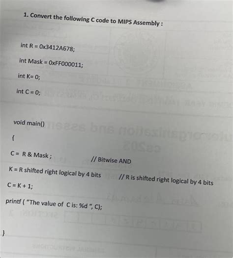 solved 1 convert the following c code to mips assembly