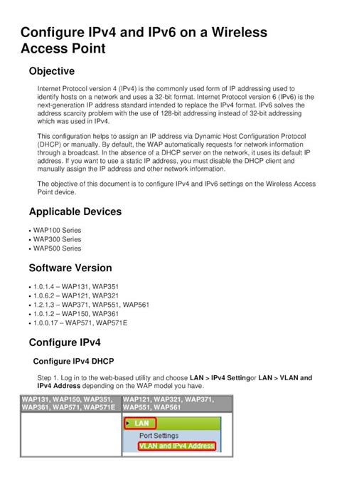 Pdf Configure Ipv4 And Ipv6 On A Wireless Access Point · Configure