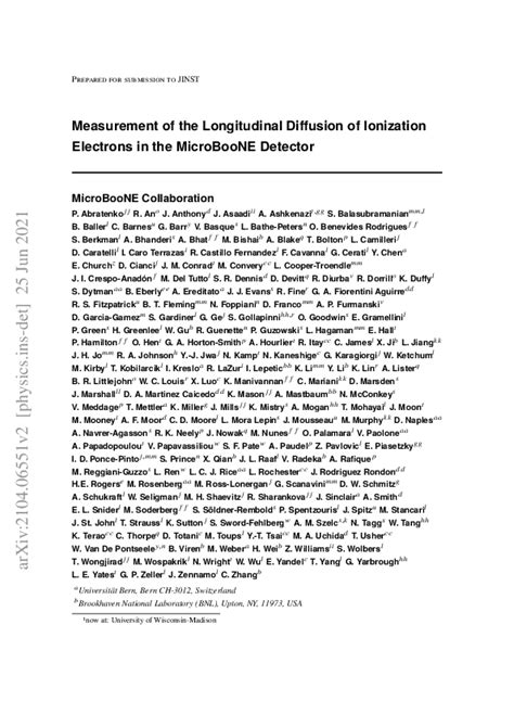 Pdf Measurement Of The Longitudinal Diffusion Of Ionization Electrons In The Microboone Detector