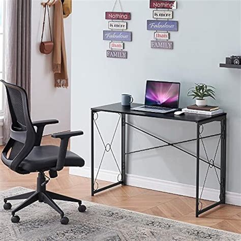 Vecelo 접이식 컴퓨터 책상 간단한 노트북 테이블 가정 사무실 워크스테이션 읽기 쓰기 조립 필요 없음 394 인치 사무용 가구