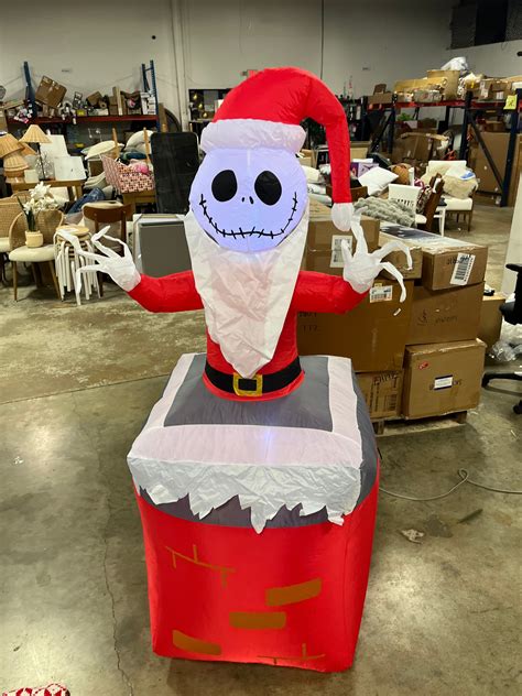 Gemmy Airblown Animated Jack Skellington As Santa Popping Out Of Chimn