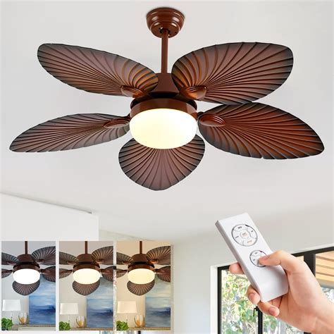 52 Inch Tropical Ceiling Fans With Lights Led Fan Light With Remote Control Modern Brown