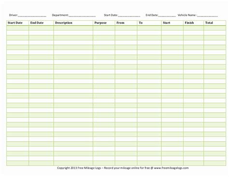 Excel Mileage Log Template