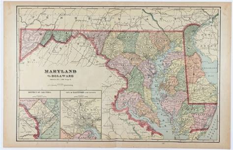 1908 Maryland Delaware Map Original Antique Large 20x13 Railroads
