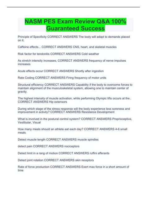 Nasm Pes Bundled Exam Answers Verified Stuvia Us