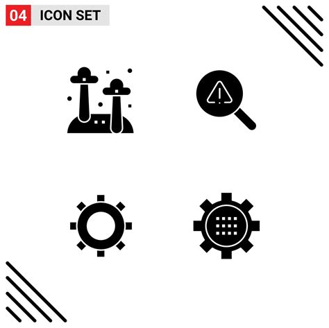 User Interface Pack Of 4 Basic Solid Glyphs Of Food Gear Nature View Cog Editable Vector Design