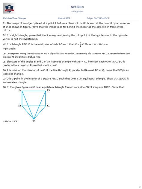 Triangles 9th Mathematics Shsjsj J Pdf