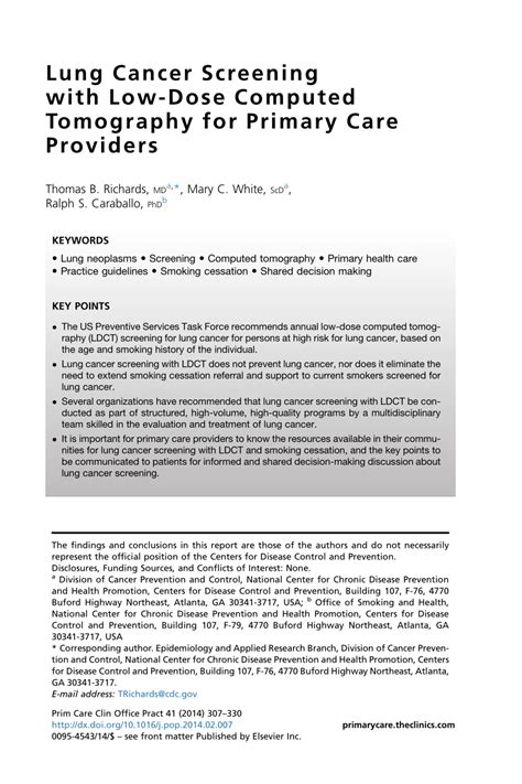 Pdf Lung Cancer Screening With Low Dose Computed Tomography For Primary Care Providers