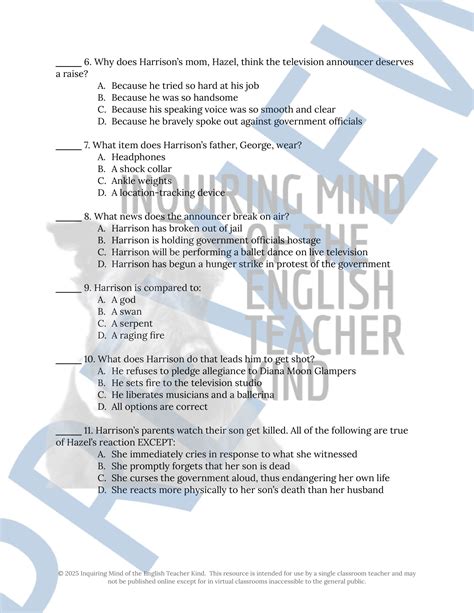 Harrison Bergeron By Kurt Vonnegut Quiz And Answer Key Made By Teachers