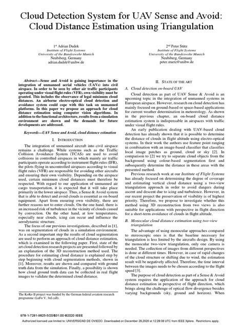 cloud detection system for uav sense and avoid cloud distance