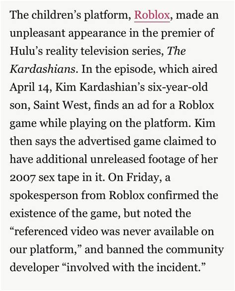 Roblox Has Banned The Developer Behind Game Claiming To Have Kim‘a Sex