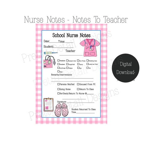 School Nurse Notes Printable School Nurse Office Pass School Health Office Pass School Nurse