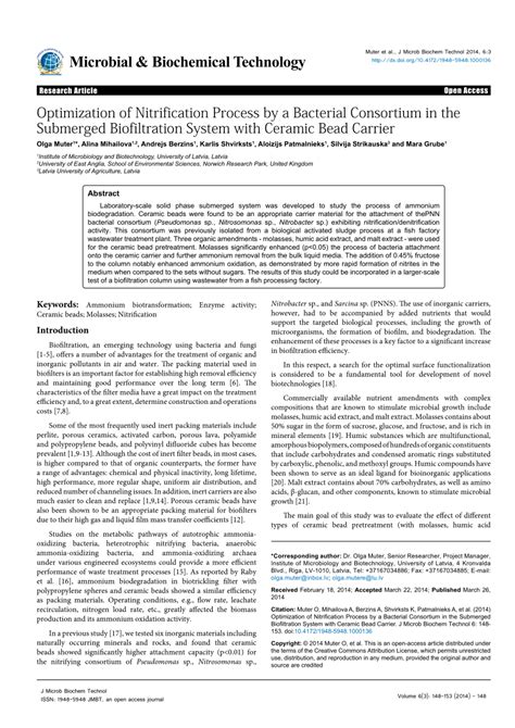 Pdf Optimization Of Nitrification Process By A Bacterial Consortium In The Submerged