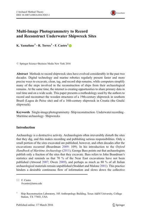 Pdf Multi Image Photogrammetry To Record And Reconstruct Underwater Shipwreck Sites