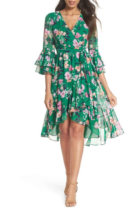 Eliza J Ruffle Sleeve Floral Faux Wrap Dress Nordstrom Wrap Dress Faux Wrap Dress Ruffled