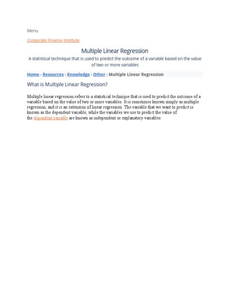 Multiple Linear Regression | PDF | Regression Analysis | Linear Regression