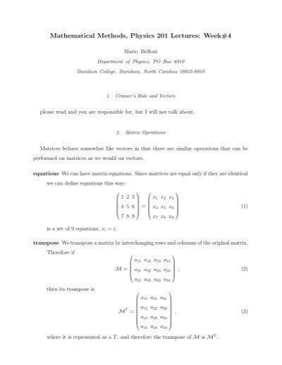 mathematical methods physics 201 lectures week 4 moodle