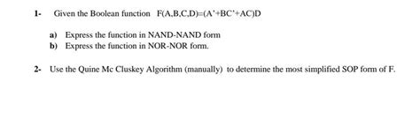 Solved 1 Given The Boolean Function Fabcda′bc′acd