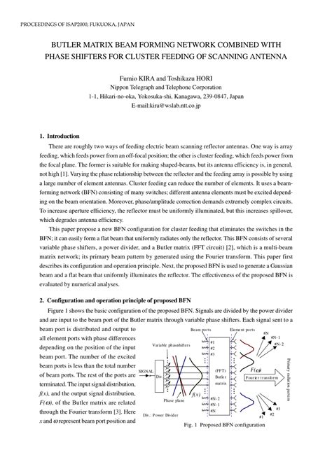 Pdf Butler Matrix Beam Forming Network Combined With Phase Shifters For Cluster Feeding Of