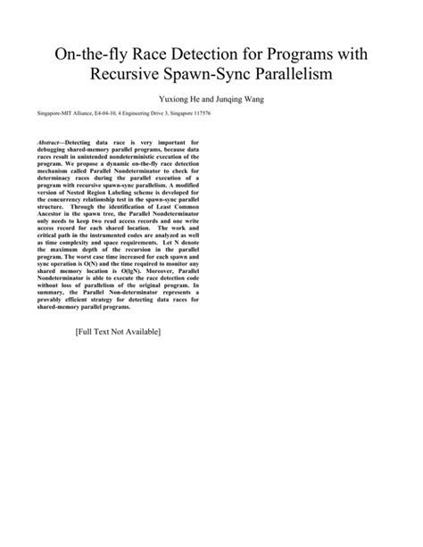 On The Fly Race Detection For Programs With Recursive Spawn Sync Parallelism
