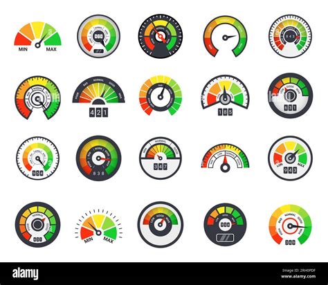 Speedometer gauge meter. Credit score. Min or max scale. Rate level indicator with arrow ...