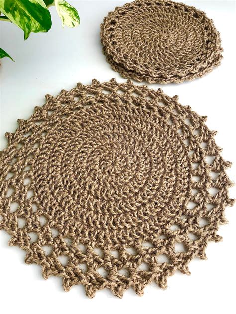 Crochet Jute Placemat With The Lace Lace Handmade Placemat Etsy