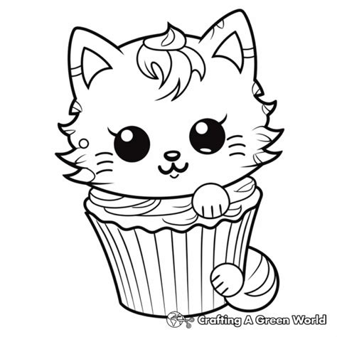 Kitten Cupcake Coloring Page