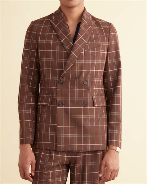 Dunham Plaid Double Breasted Suit Jacket Bode