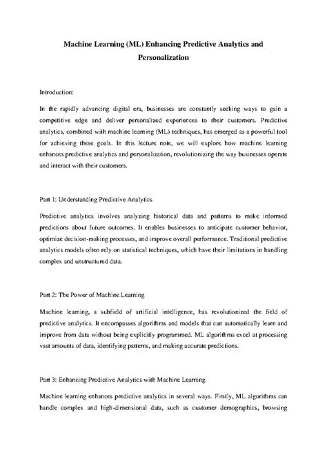 Machine Learning Ml Enhancing Predictive Analytics And Personalization Machine Learning Ml