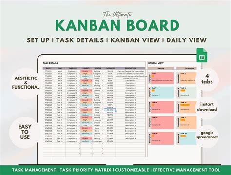 Kanban Board Excel Task Tracker Spreadsheet Priority Matrix Template Project Management Google