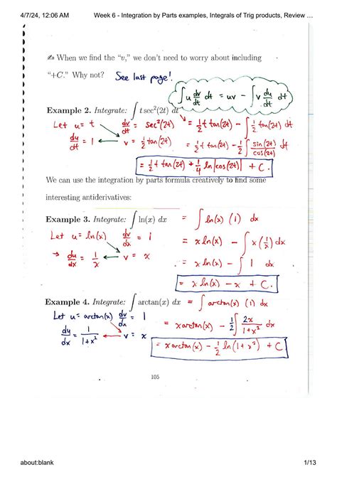Solution Integration By Parts Examples Integrals Of Trig Products Review Of Substitution