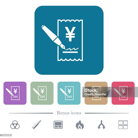Ilustración De Firma De Cheques Yen Iconos Planos Sobre Fondos Cuadrados Redondeados De Color Y