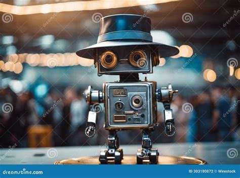 A Robot Wearing A Top Hat At A Business Event Sitting On Top Of A Gold