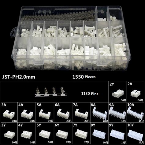 Jst Ph20 Connectors Kit 1550pcs Of 20mm Pitch Pcb Male And Matching
