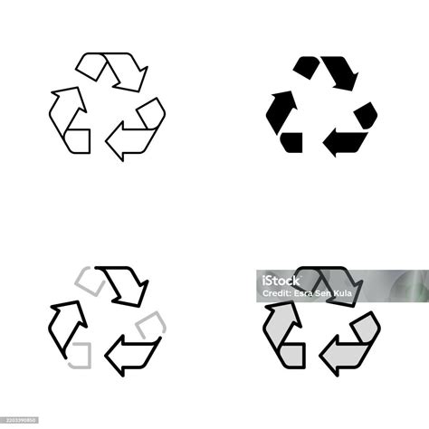 Recycle Sign 편집 가능한 획이 있는 4가지 스타일의 범용 아이콘 디자인 선 솔리드 플랫 라인 및 듀오톤 라인 웹 페이지 모바일 앱 Ui Ux 및 Gui 디자인에